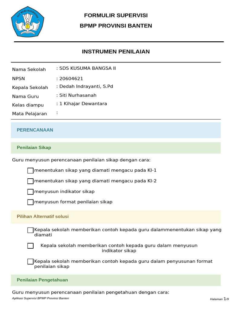Instrumen Penilaian Guru-Supervisi | PDF