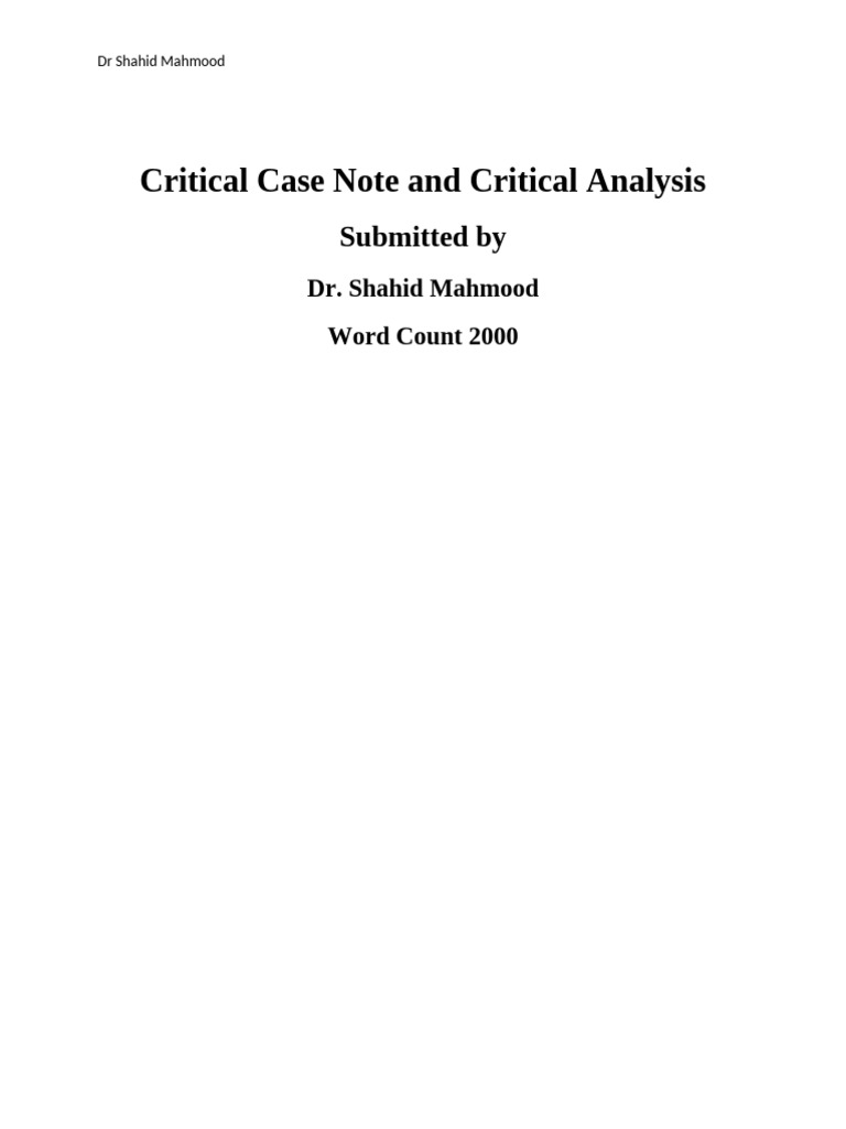 Project Critical Case Note and Critical Analysis | PDF