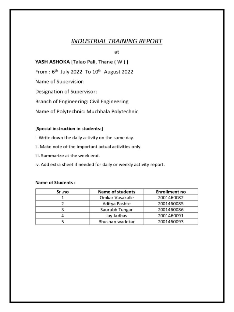 Industrial Training Certificate | PDF