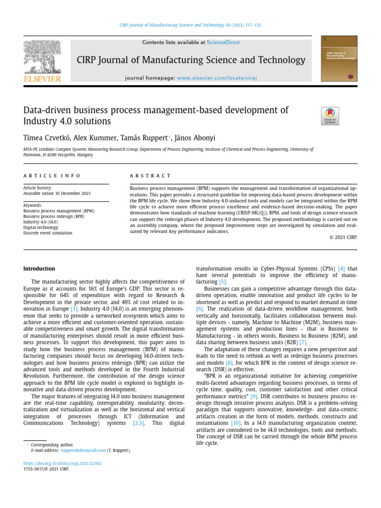 Data Driven Business Process Management Base - 2022 - CIRP Journal of ...