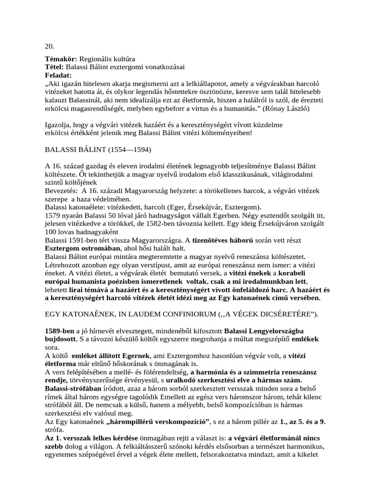 Tétel - Balassi Bálint | PDF