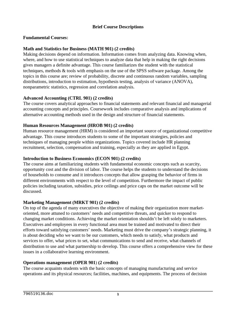 Brief Course Descriptions | PDF