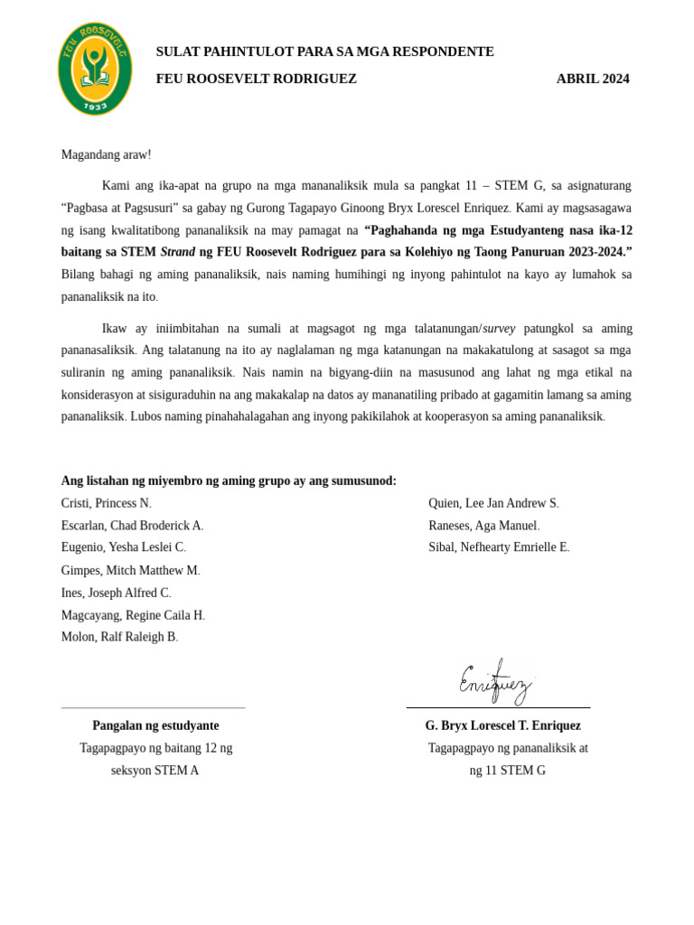 Consent Formmm FOR STUDENT | PDF