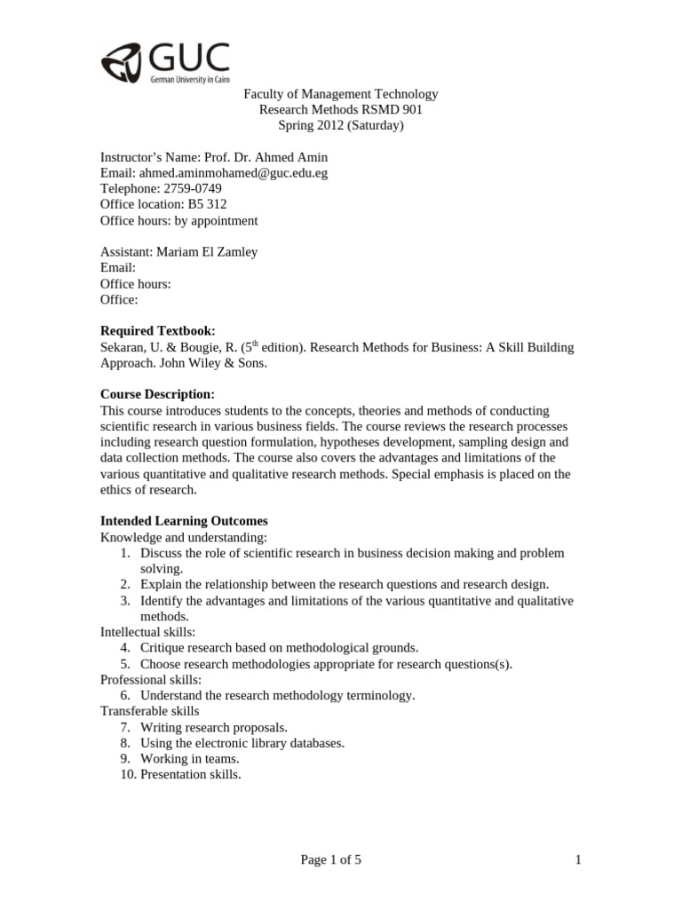 Research Methods Outline (Template) | PDF