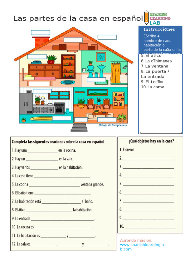La Casa en Espanol PDF Worksheet Ejercicios Con Answers | PDF