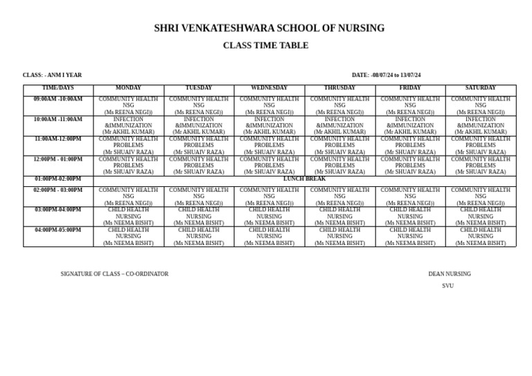 Class Time Table 23 | PDF