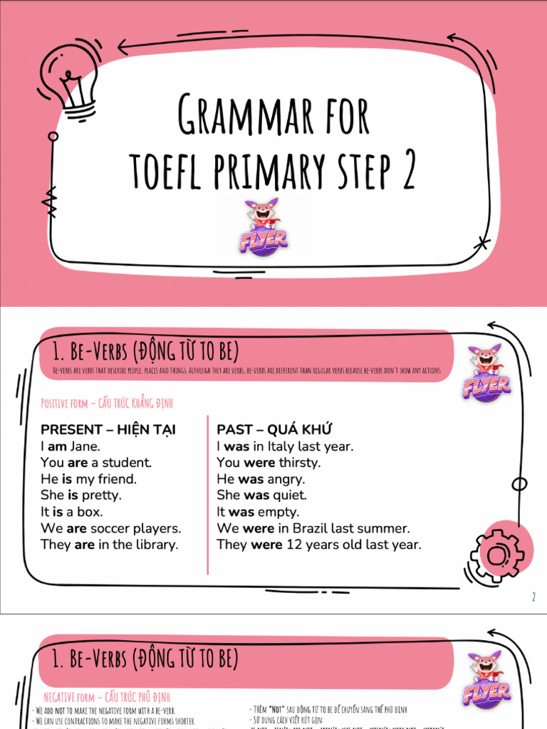 12 Chủ Điểm Ngữ Pháp TOEFL PRIMARY STEP 2 Con Phải Nắm Vững Để Thi Tốt | PDF