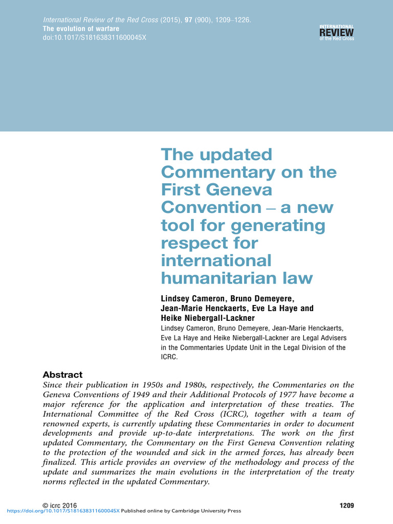 The Updated Commentary On The First Geneva Convention A New Tool For ...