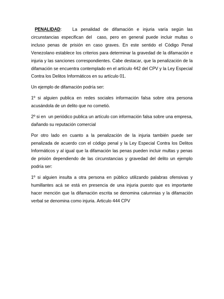 PENALIDAD de Difamacion e Injuria | PDF | Derecho