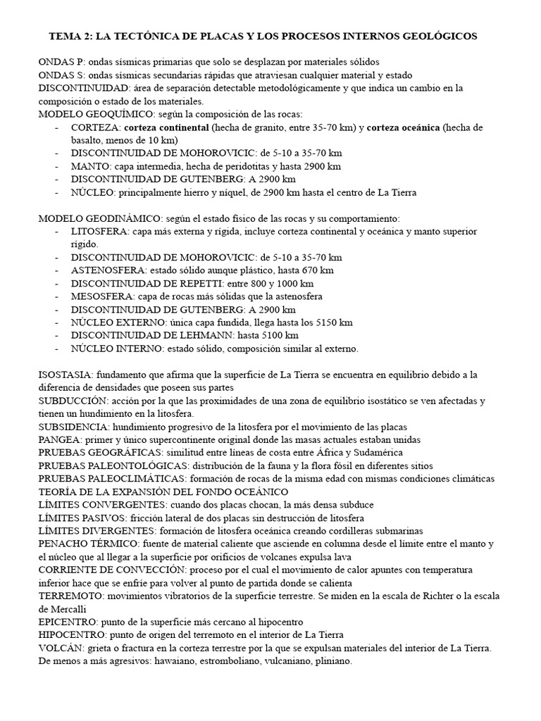 Tema 2 - La Tectónica de Placas y Los Procesos Internos Geológicos | PDF