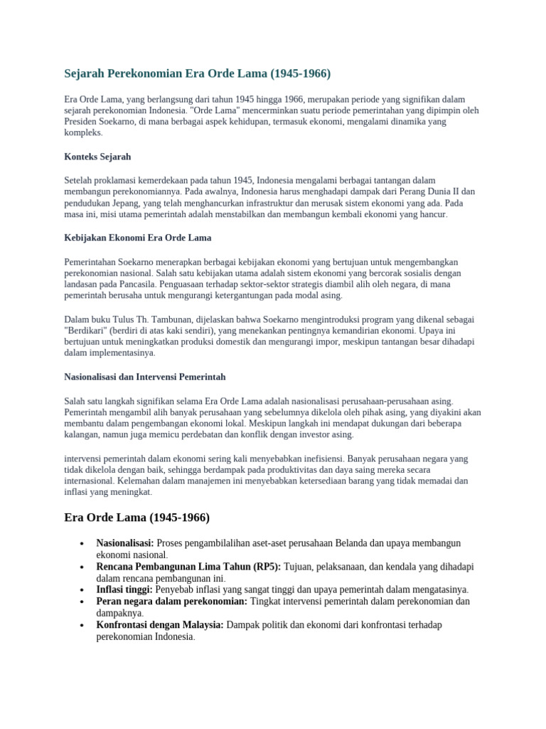 Materi Sejarah Perekonomian Era Orde Lama | PDF