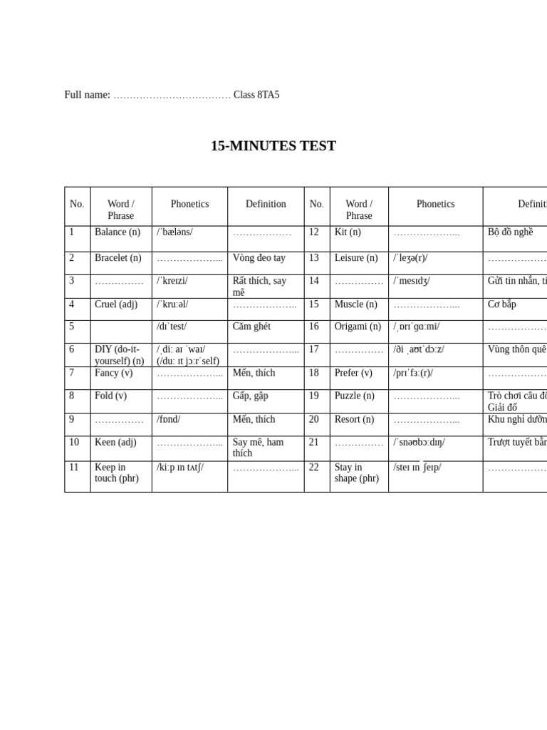 15 Minutes Test - Group 5 | PDF