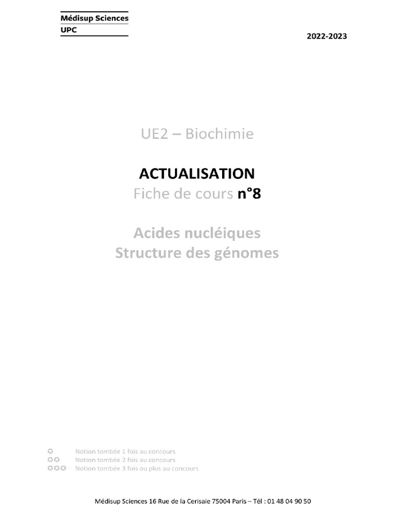 UE2 Acides Nucléiques Structure Des Génomes - Fiche Actualisée | PDF