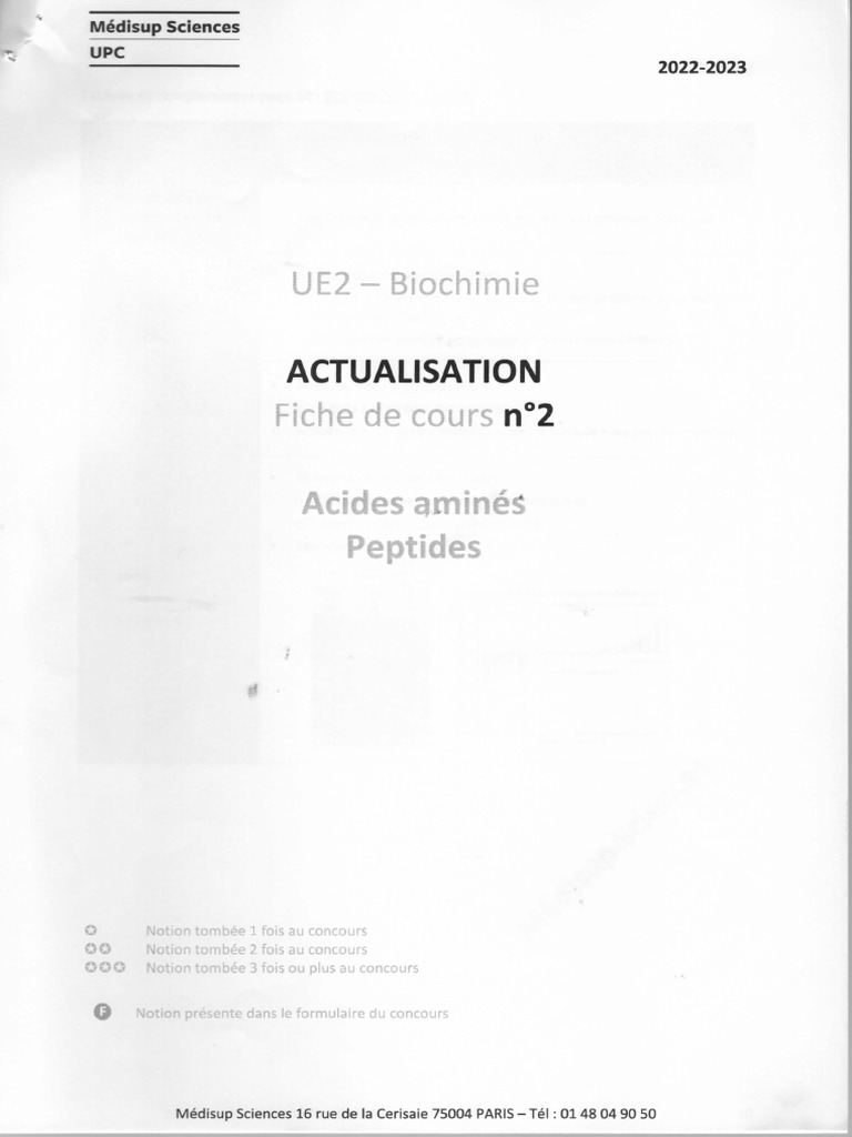 UE2 Acides Aminés Peptides - Fiche Actualisée | PDF
