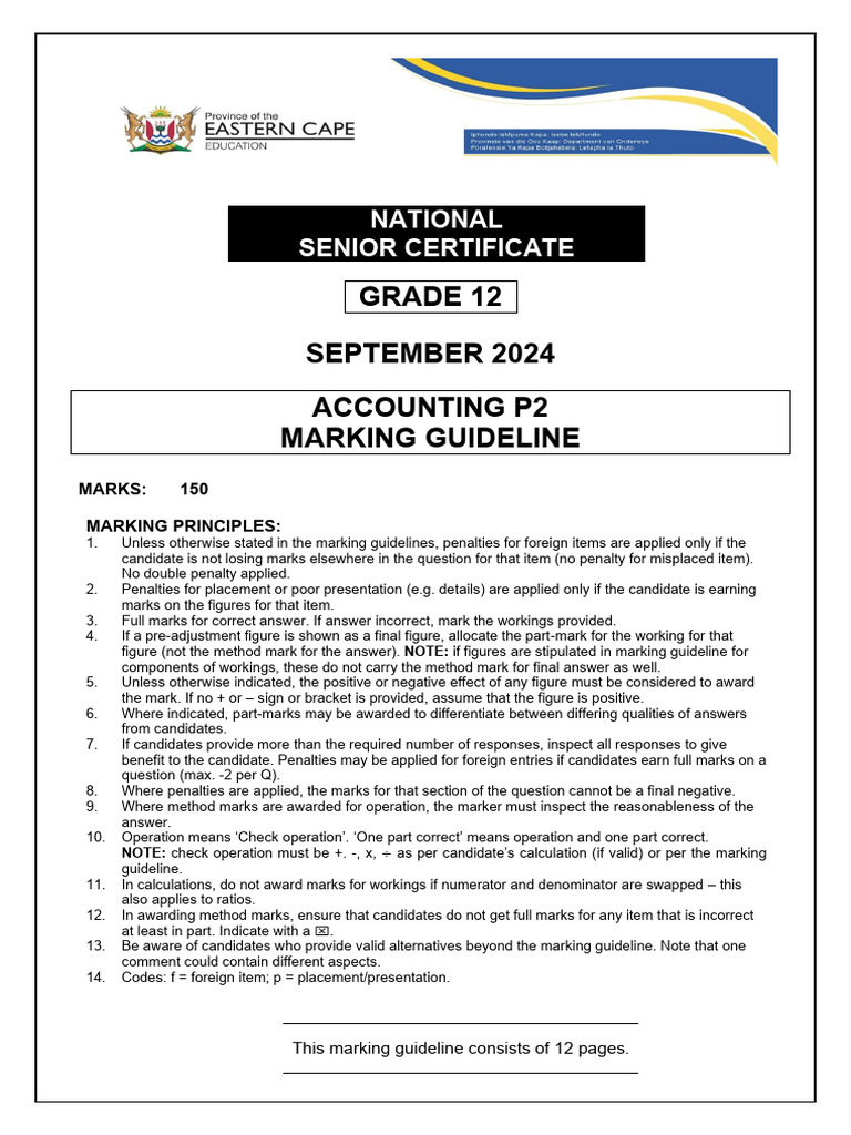 ACCOUNTING P2 MEMO GR12 SEPT 2024 - English | PDF