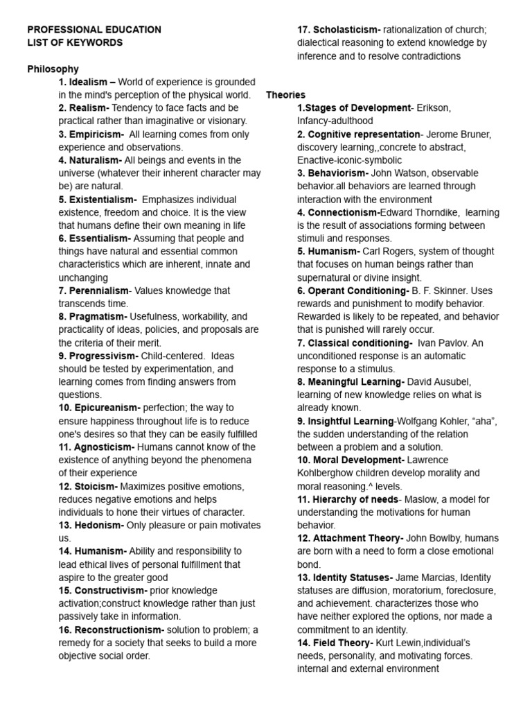 Key Words for Professional Education | PDF | Learning | Idea