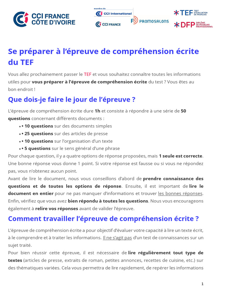 Conseils Utiles Pour Se Préparer Au TEF | PDF
