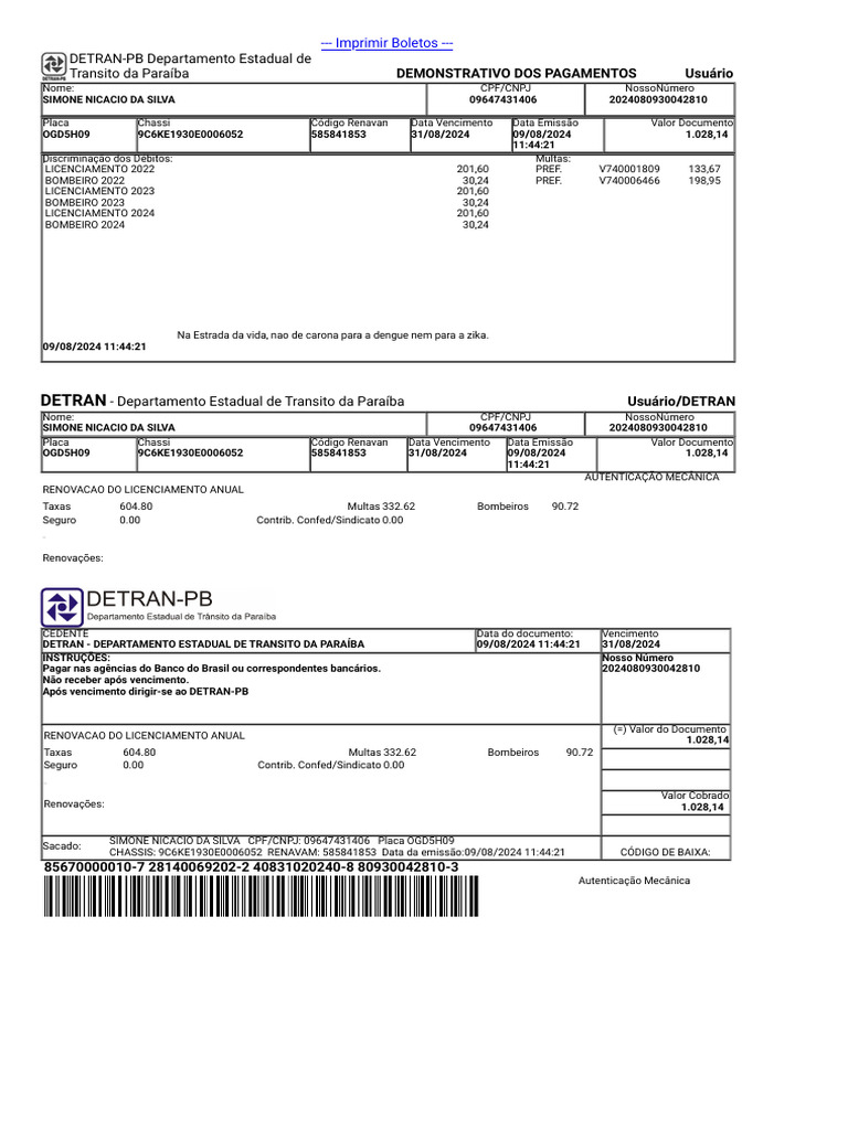 Emissão Boletos Licenciamento | PDF