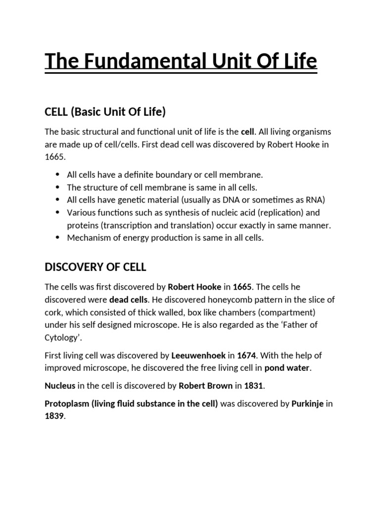 The Fundamental Unit of Life | PDF