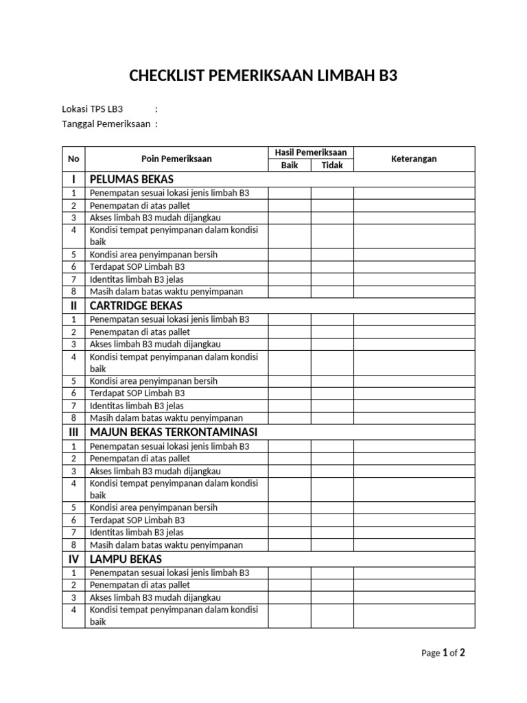 Checklist Limbah B3 | PDF