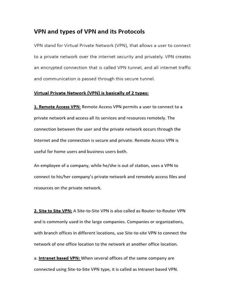 VPN and Types of VPN and It's Protocols | PDF