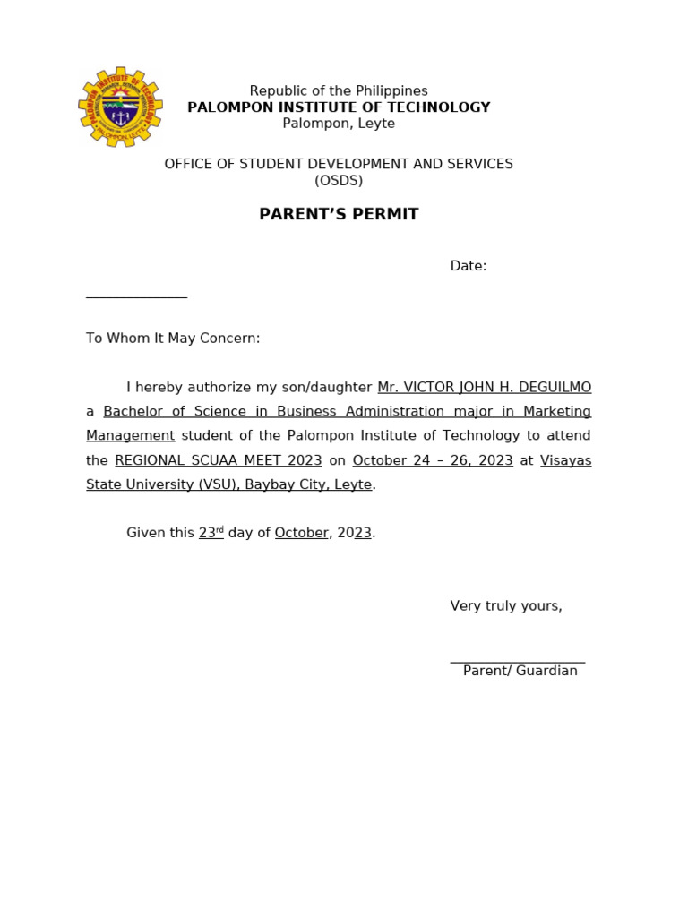 Parents Permit | PDF