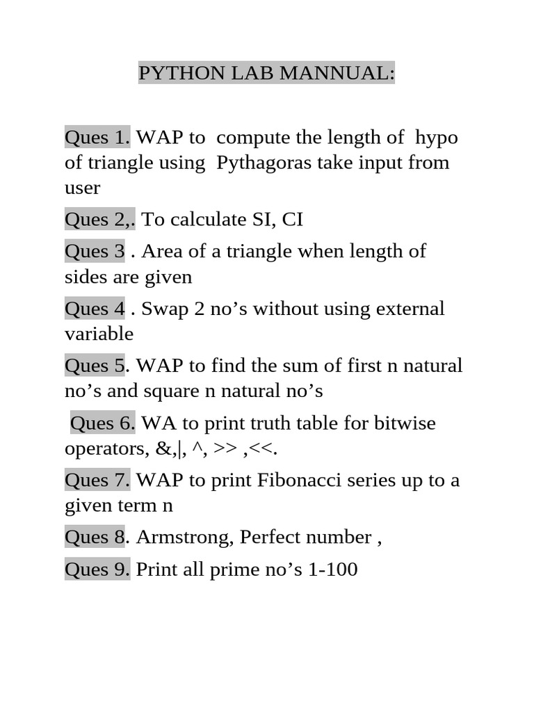 Python Lab Mannual | PDF
