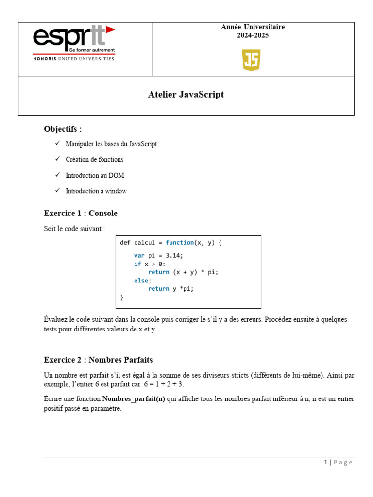 Atelier JavaScript Part1 | PDF