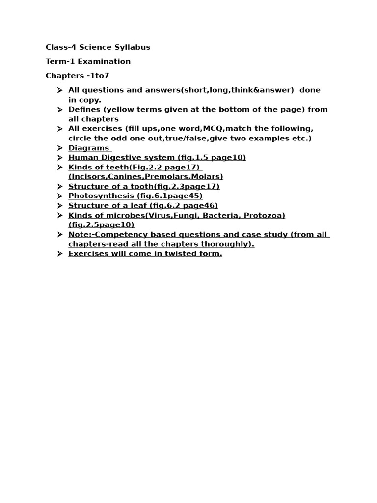 Class4 Term1science Syllabus | PDF
