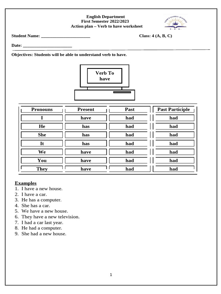 Verb To Have Worksheet | PDF