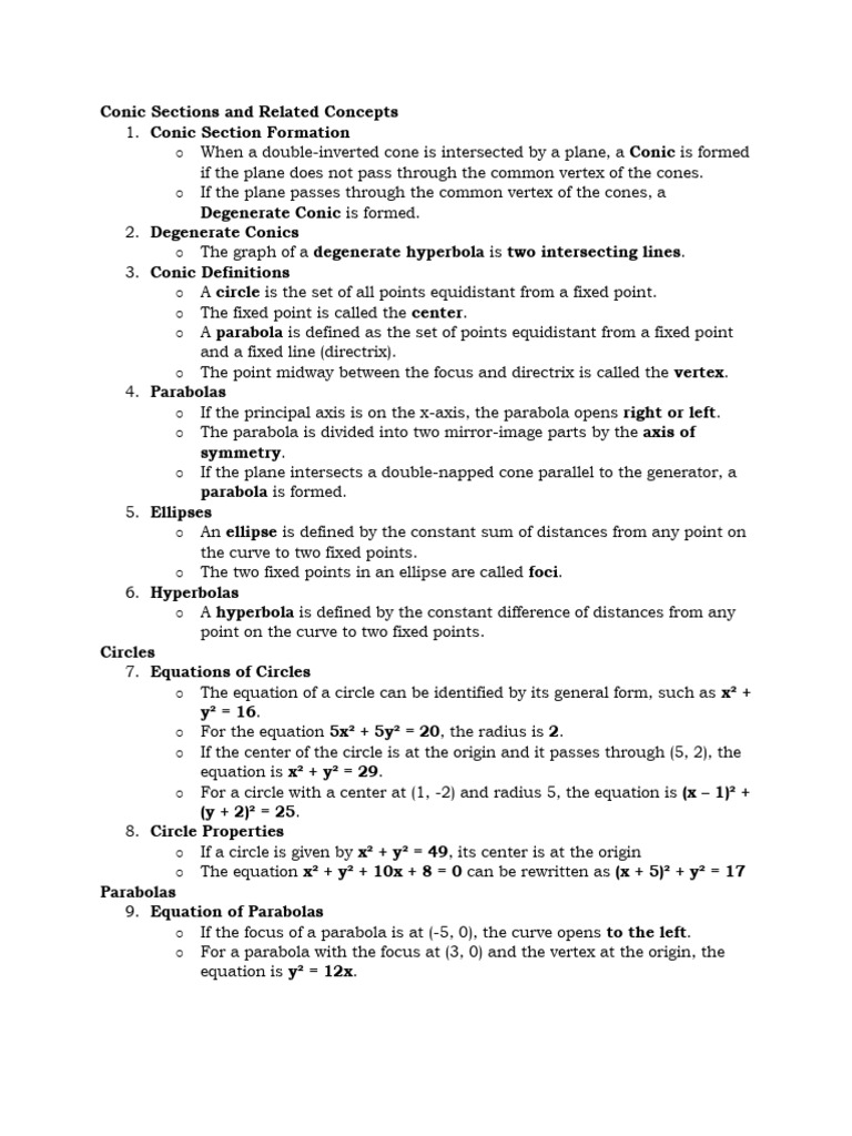 Conic-Sections-and-Related-Concepts-Reviewer | PDF