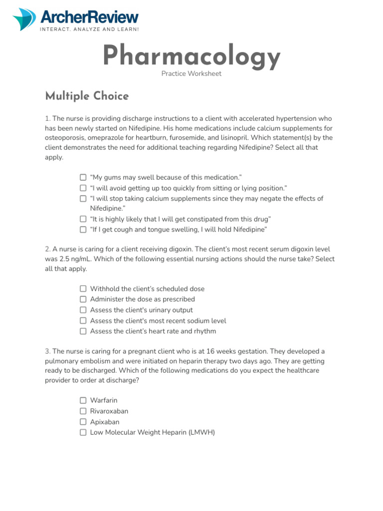 Pharamacology Cheet Sheets Exam | PDF
