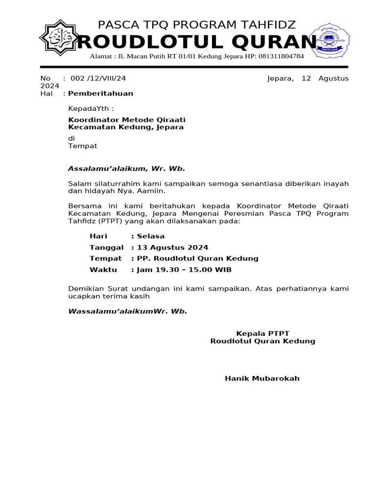 Surat PTPT | PDF