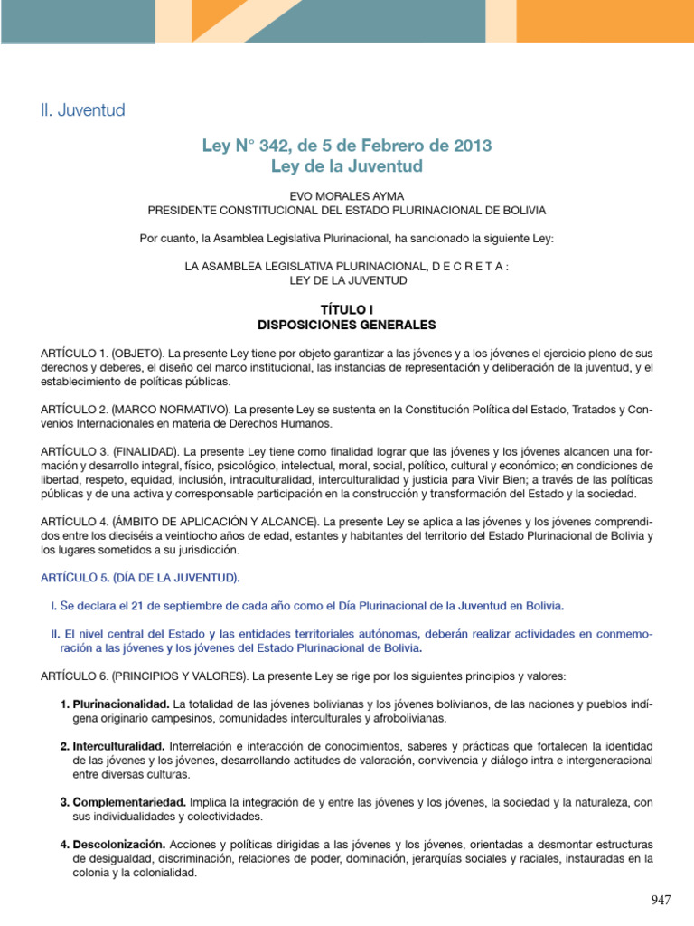 Ley N 342 Juventud | PDF