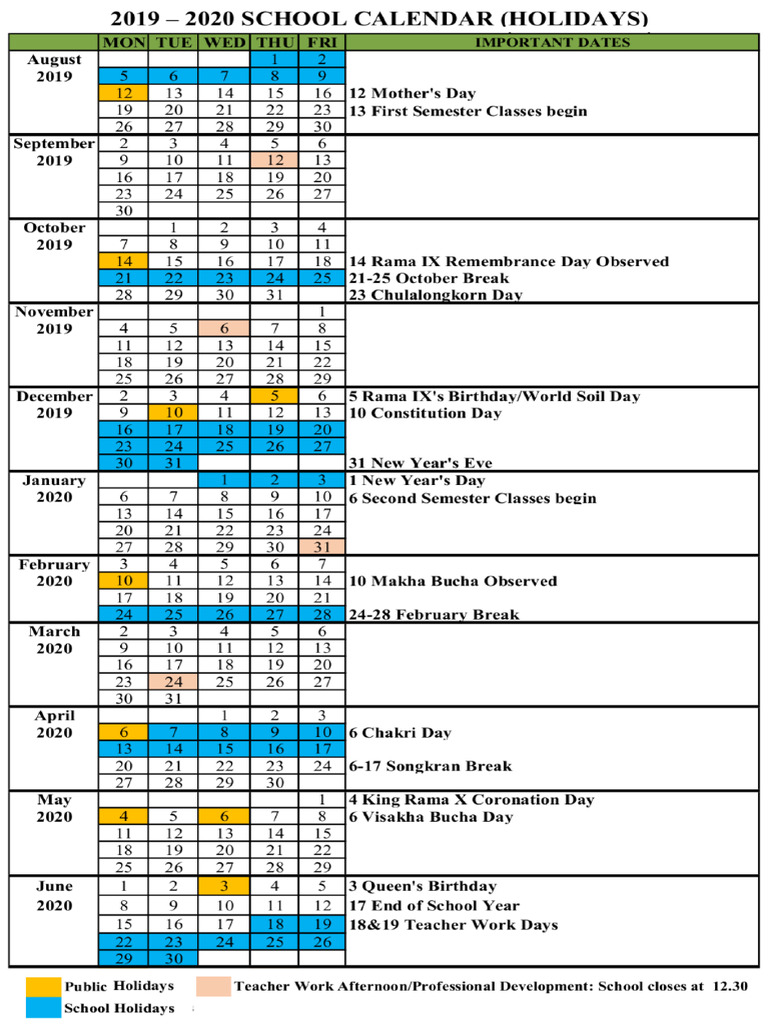 School Calendar (HOLIDAYS) 2019-2020 Upd 2 | PDF