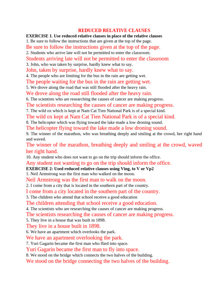 REDUCED RELATIVE CLAUSES (GTNP) - Shortened | PDF