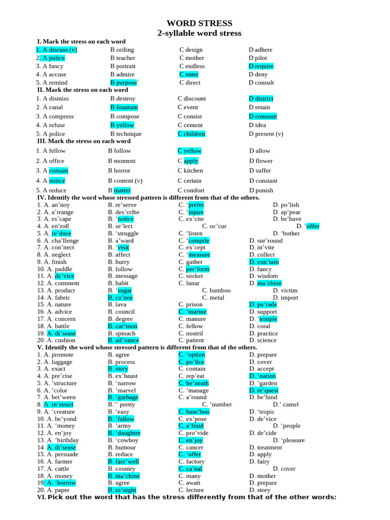 WORD STRESS (2 Syllables) | PDF