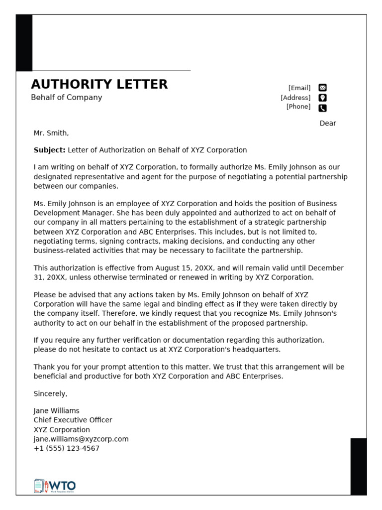Authorization Letter for Partnership Negotiation | PDF | Law