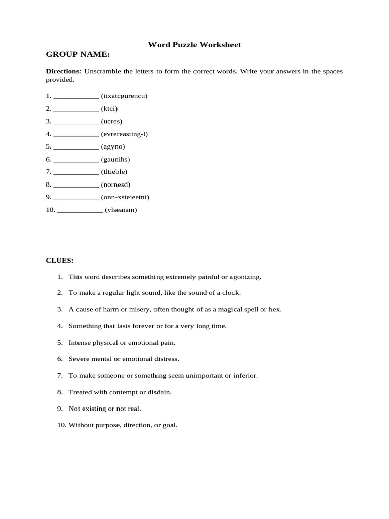 Word Puzzle Worksheet | PDF