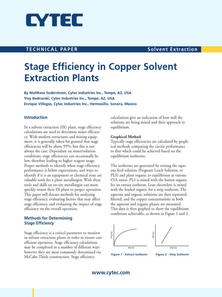 Stage Efficiency in Copper Solvent Extraction Plants | PDF | Chemical ...