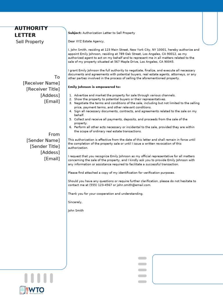 Authorization Letter to Sell Property | PDF | Private Law | Common Law