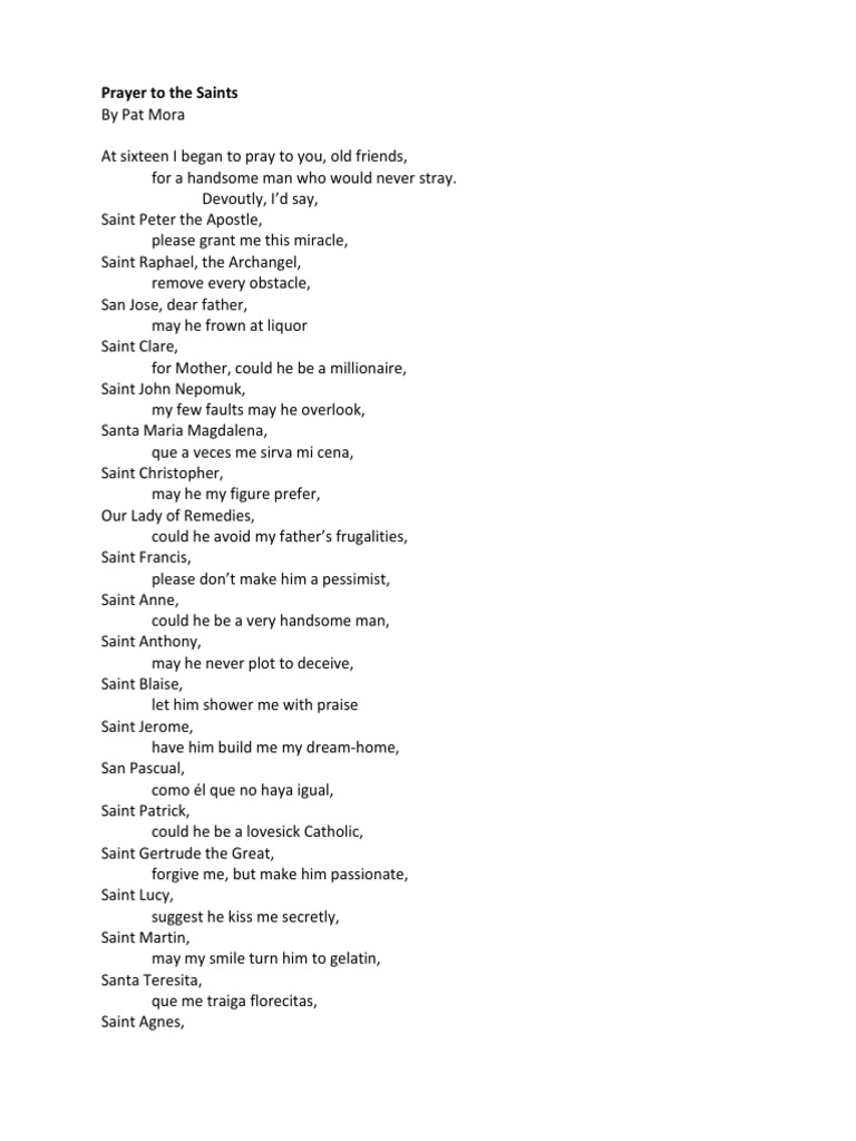 Prayer To The Saints by Pat Mora | PDF