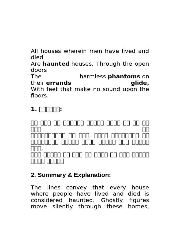ICSE Haunted Houses Class 10 Stanza 1 | PDF