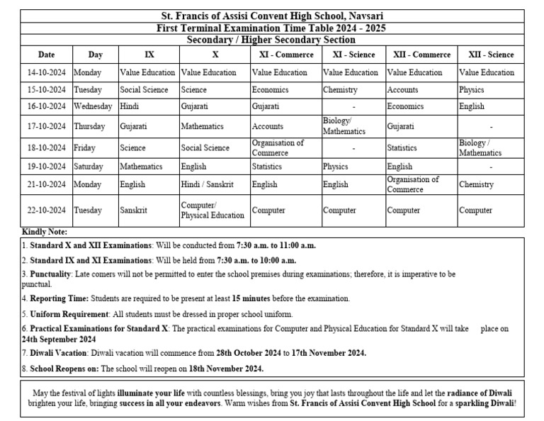 First Terminal Time Table 2024 - 2025 | PDF