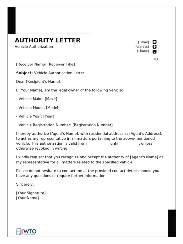 Vehicle Authorization Letter Template-866atw83b-08-23 | PDF