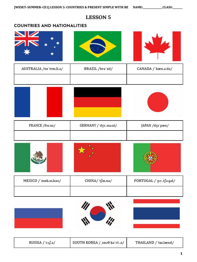 Lesson 5 - Countries & Present Simple With Be Done | PDF
