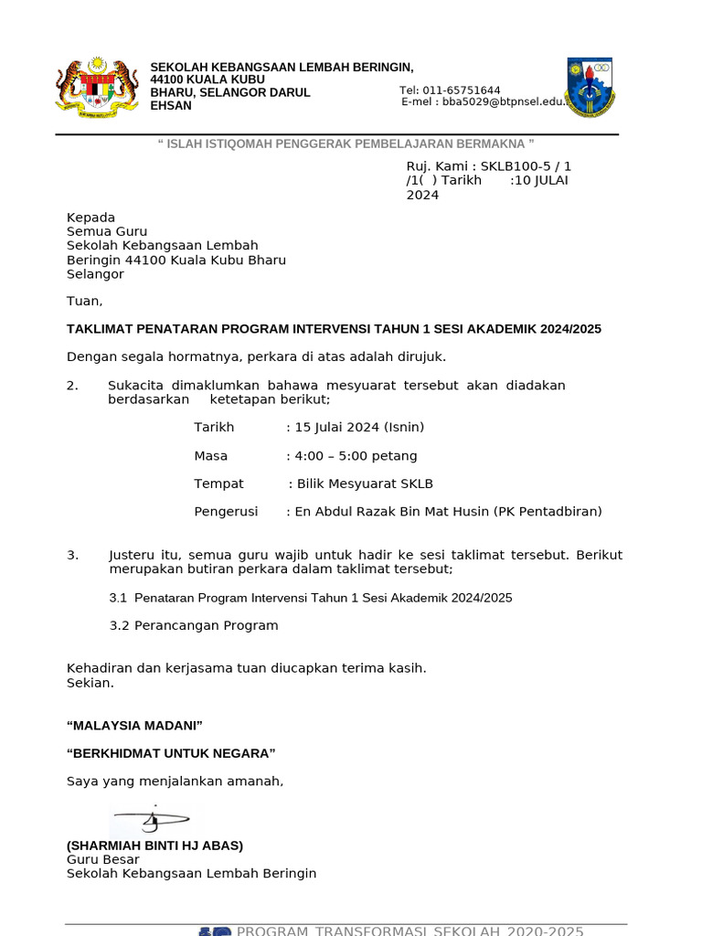 Taklimat Penataran Program Intervensi Tahun 1 | PDF