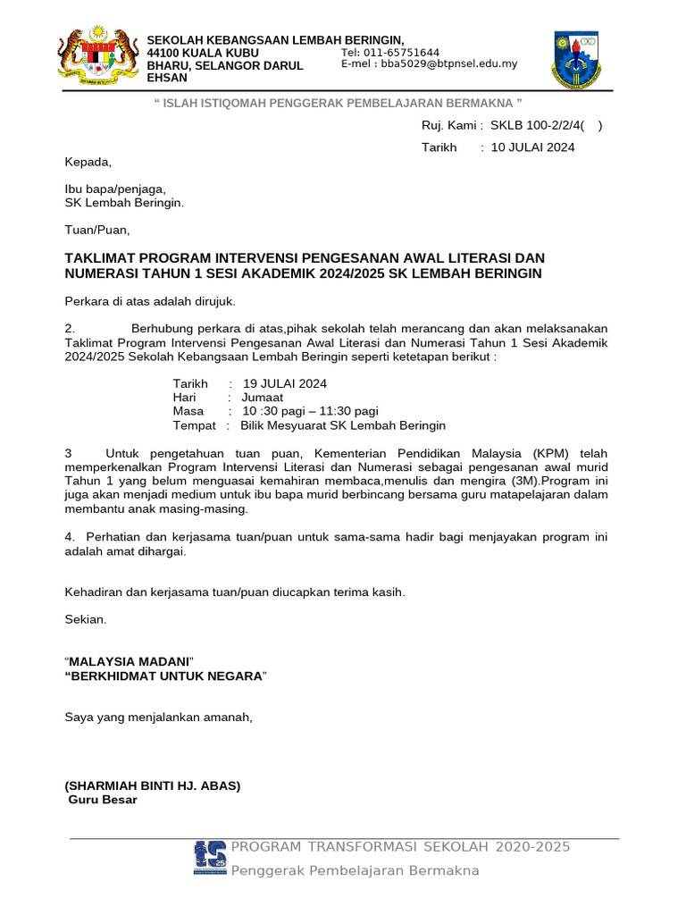 Taklimat Program Intervensi Tahun 1 | PDF