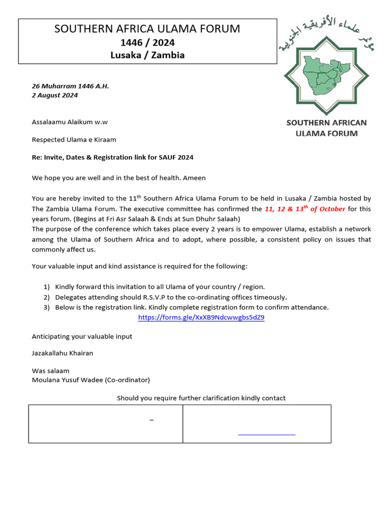 SAUF 2024 Registration Invitation | PDF