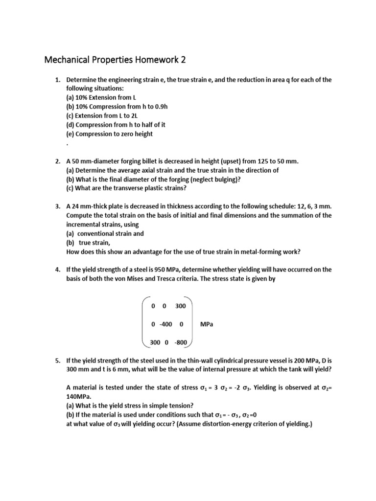 Mechanical Properties Homework 2 | PDF